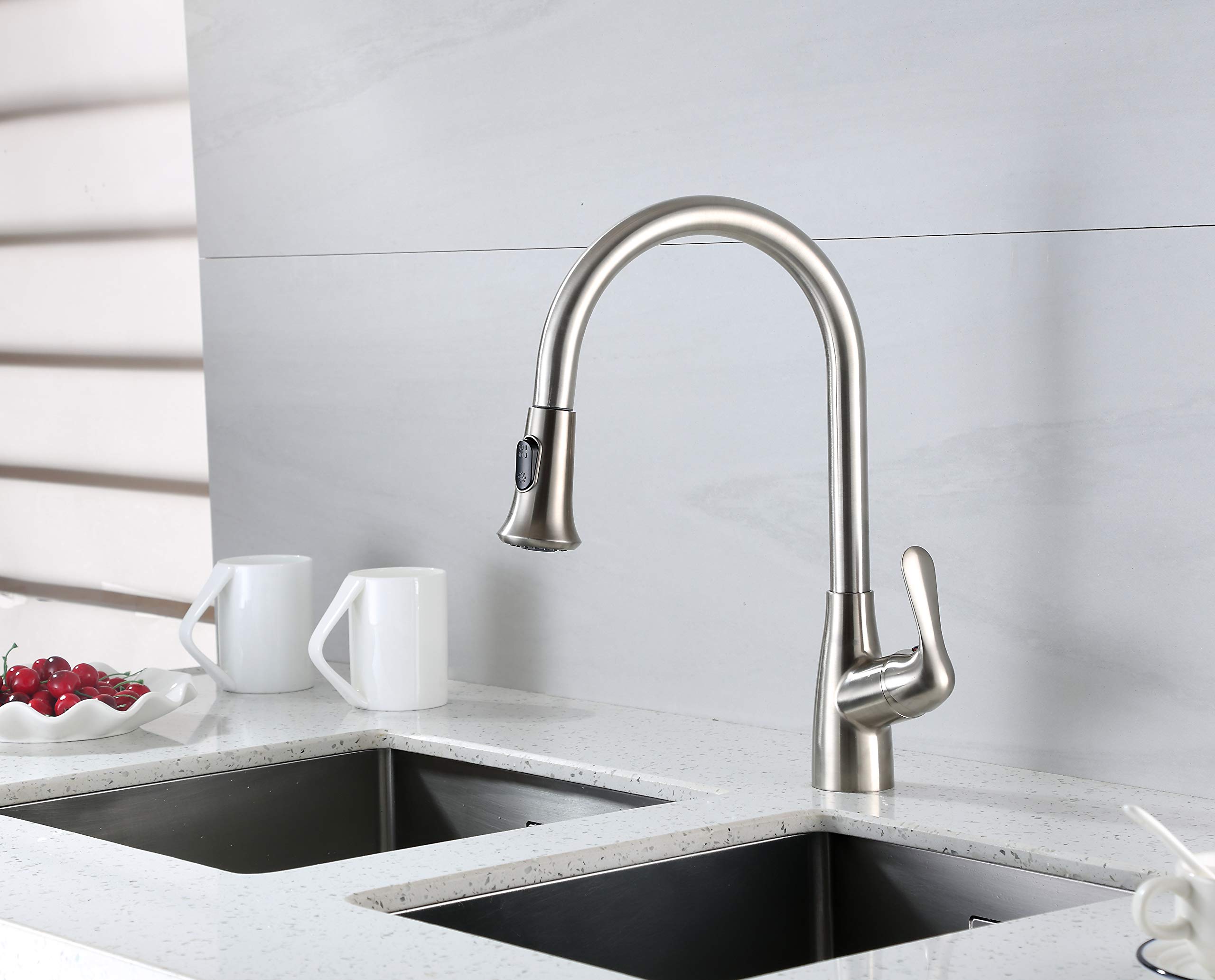 Derengge Stainless Steel Kitchen Faucet Single Handle Pull-Down Kitchen Sink Faucet,Faucet for Farmhouse, Camper, Laundry, Rv, Bar,KF-058-SS