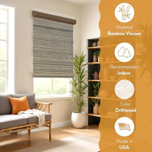 Radiance 2208860E Cordless Bamboo Roman Shade, 35" W x 64" L, Driftwood