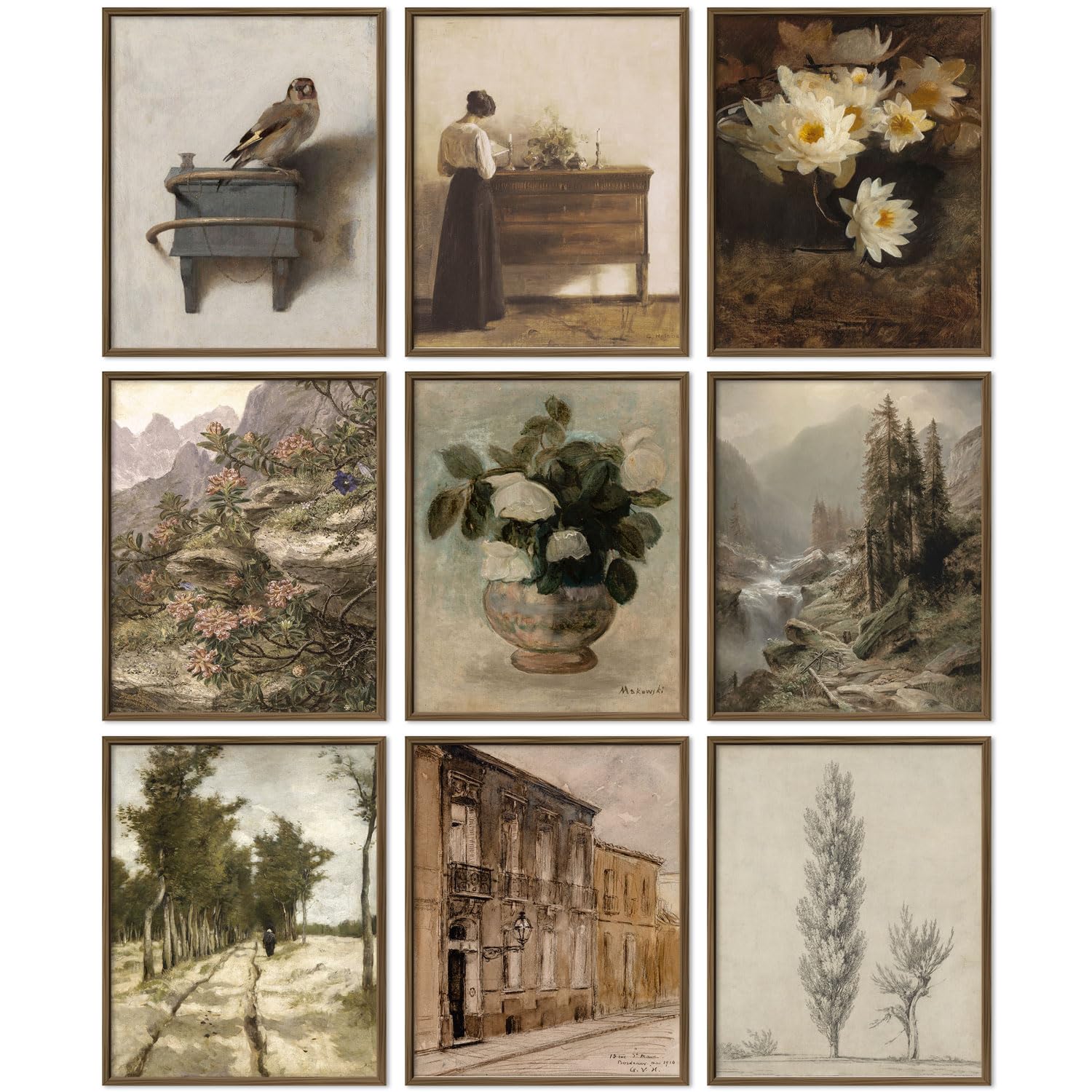 ANERZA 9 PCS Vintage Wall Art Decor, Farmhouse Wall Prints for Bedroom, Rustic Posters for Room Aesthetic, Wall Collage Kit Pictures for Living Room, Cottagecore Dorm Gallery Home Decor