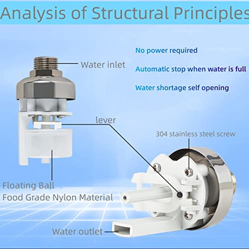 Automatic Water Level Control Valve Float Valve, 1/2" 3/4'' Auto Fill Shut off Water Tank Float Ball Valve, 304 Stainless Steel Float Valve for Water Tank (1/2''Male Thread)