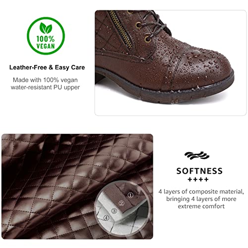 STQ Women Fashion Ankle Bootie Casual lace up Short Combat Boots Brown 9