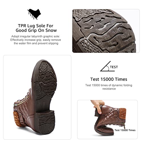 STQ Women Fashion Ankle Bootie Casual lace up Short Combat Boots Brown 9