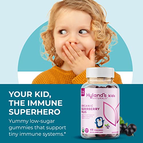 Hyland's Naturals Kids Organic Elderberry Plus Gummies, Organic Black Elderberry with ZINC and Vitamin C, Immune Support for Children, 48 Vegan Gummies (2 Pack)
