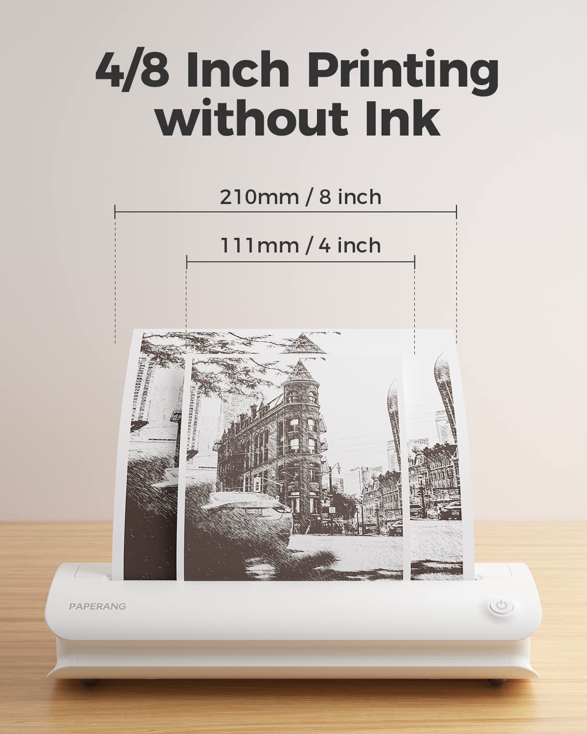 Wireless Bluetooth Portable Printer, 300dpi A4 Thermal Printer, Paperang Go Travel Printer, Supports 4/8 inch Inkless Printing for Design Sketches, Invoices, Service Reports, and More - White