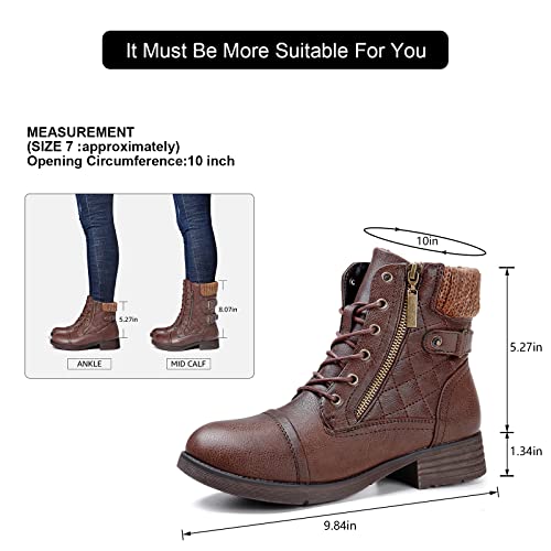 STQ Women Fashion Ankle Bootie Casual lace up Short Combat Boots Brown 9