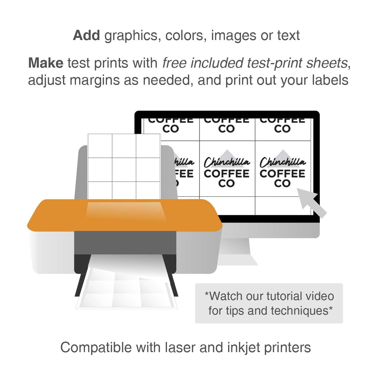 ChromaLabel 2.75 x 2.75 Inch Printable Labels, Compatible with Laser and Inkjet Printers, 12 Labels per Sheet, 50 Sheets, 600 Pack