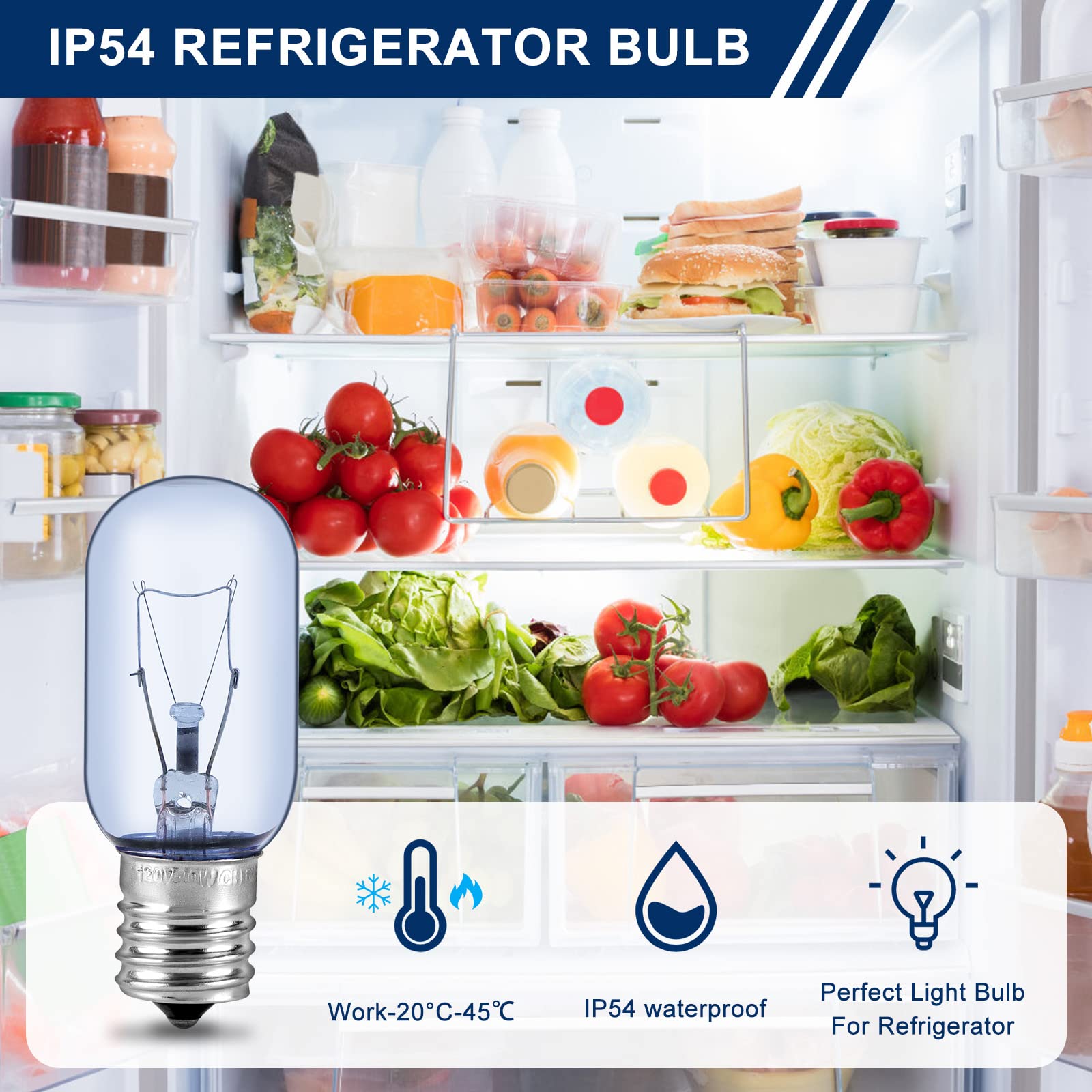 AMI PARTS Refrigerator Light Bulb T8 297048600 241552802 Replacement Refrigerator 40W Compatible with Whirl-Pool Kenm-ore Light Bulb Refrigerator