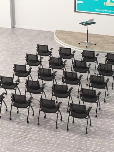 CLATINA Rolling Conference Room Chairs Set of 8, Folding Stackable Office Guest Reception Chairs with Armrests and Wheels, Mesh Waiting Room Chairs for Office, Meeting, Lobby, Church, Grey