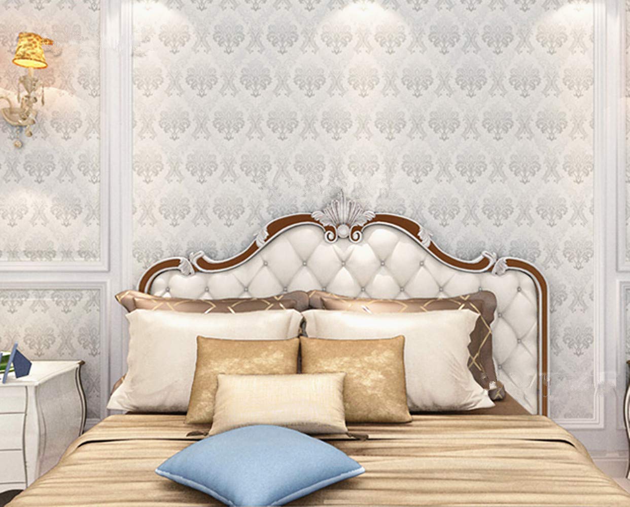 Amao Grey Damask Peel and Stick Wallpaper Self Adhesive Vinyl Shelf Liner for Cabinets Sheves Livingroom Wall Decal 17.7inch by 79inch