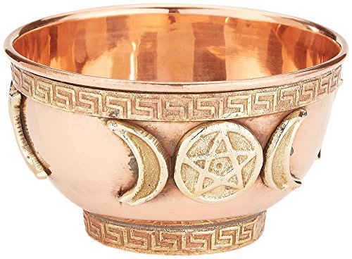 Triple Moon Pentacle Copper Offering Bowl 3", Great for Altar use, Ritual use, Incense Burner, smudging Bowl, Decoration Bowl, offering Bowl - New Age Imports, Inc.