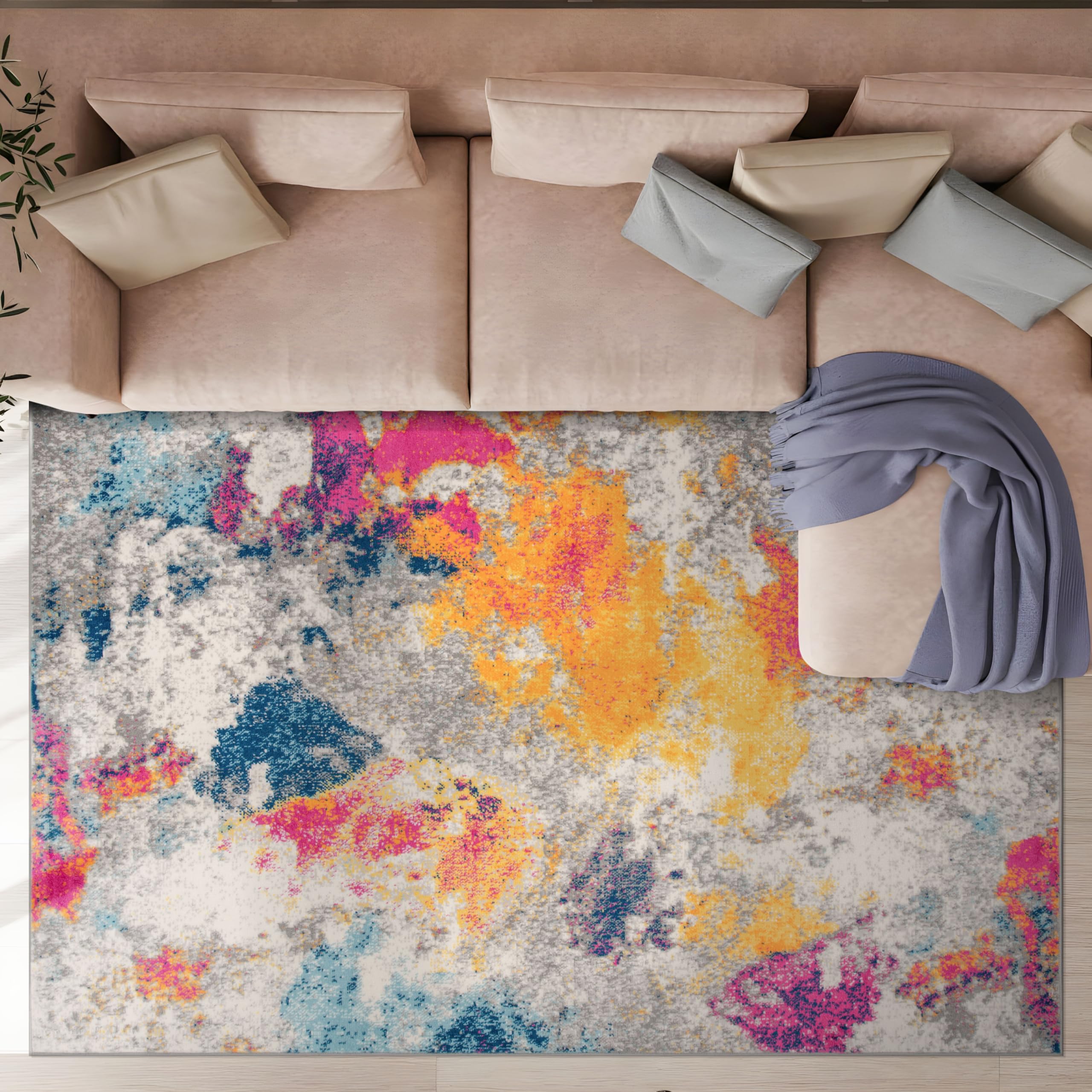 Rugshop Distressed Abstract Watercolor Area Rug 9' x 12' Multi
