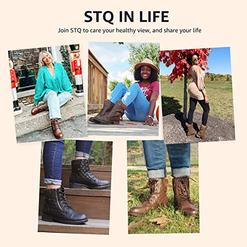 STQ Women Fashion Ankle Bootie Casual lace up Short Combat Boots Brown 9