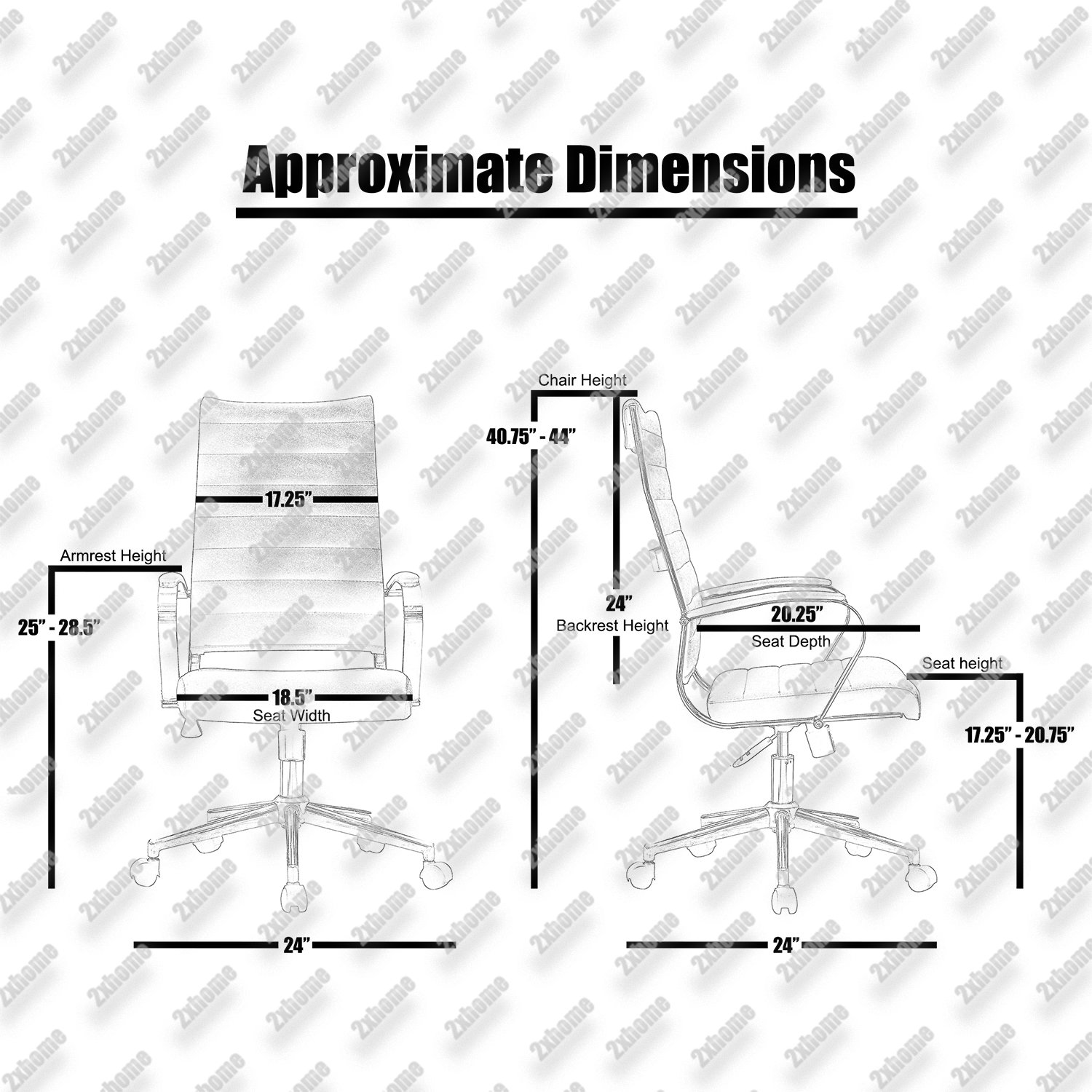 2xhome Set of 2 Black Modern High Back Tall Ribbed PU Leather Office Chair Swivel Tilt Adjustable Chair Designer Boss Executive Management Conference Room Work Task Computer