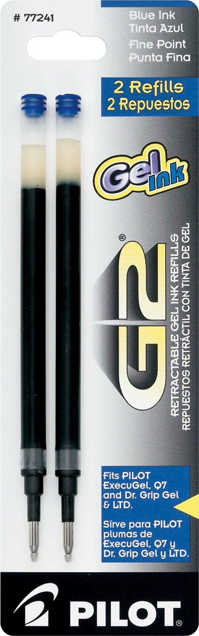 PILOT G2 Gel Ink Refills For Rolling Ball Pens, Fine Point, Blue Ink, 2-Pack (77241)