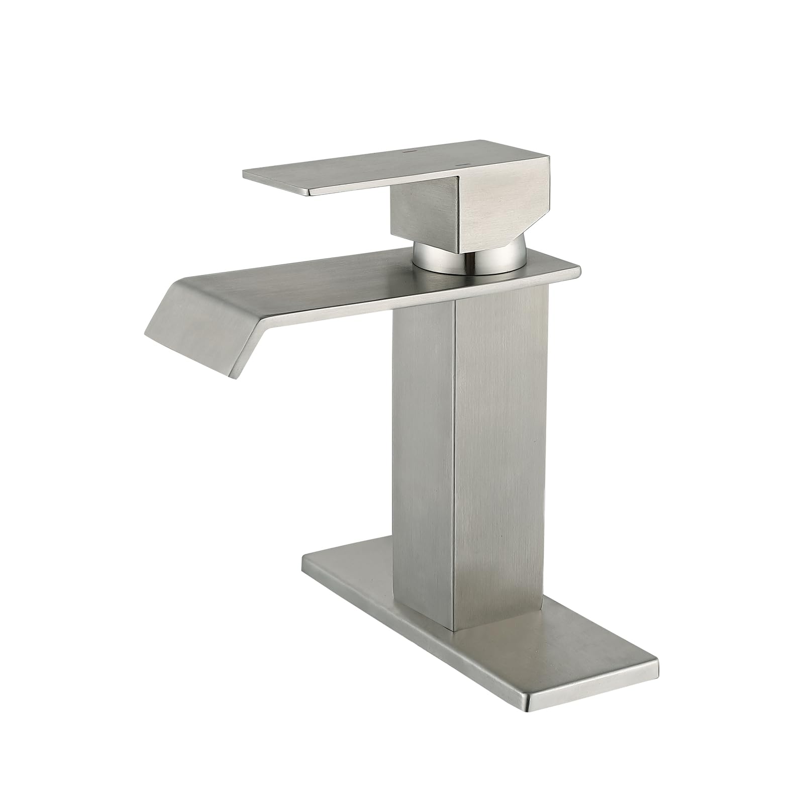 Poumao Waterfall Bathroom Faucet Bathroom Sink Faucet Brushed Nickel Single Handle Vanity Lavatory Faucets with Deck Plate for 1 or 3 Holes