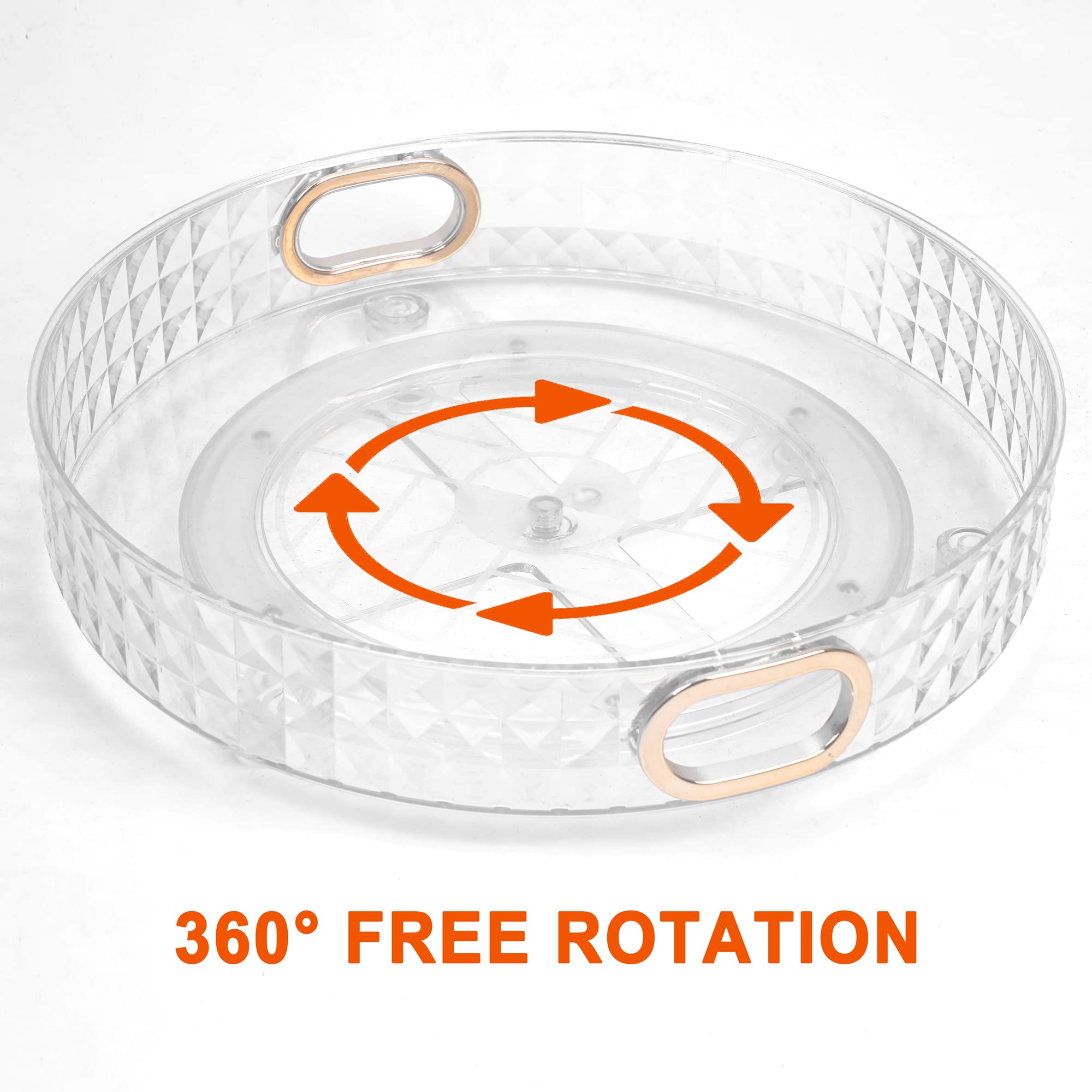 YEAVS Lazy Susan Turnable Organizer, 10.8 Inch Clear Storage Container 360 Degree Spinning Round Spice Rack with Handle for Cabinets Pantry Refrigerator Countertops