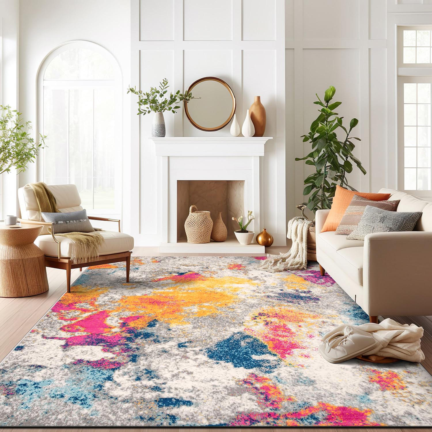 Rugshop Distressed Abstract Watercolor Area Rug 9' x 12' Multi
