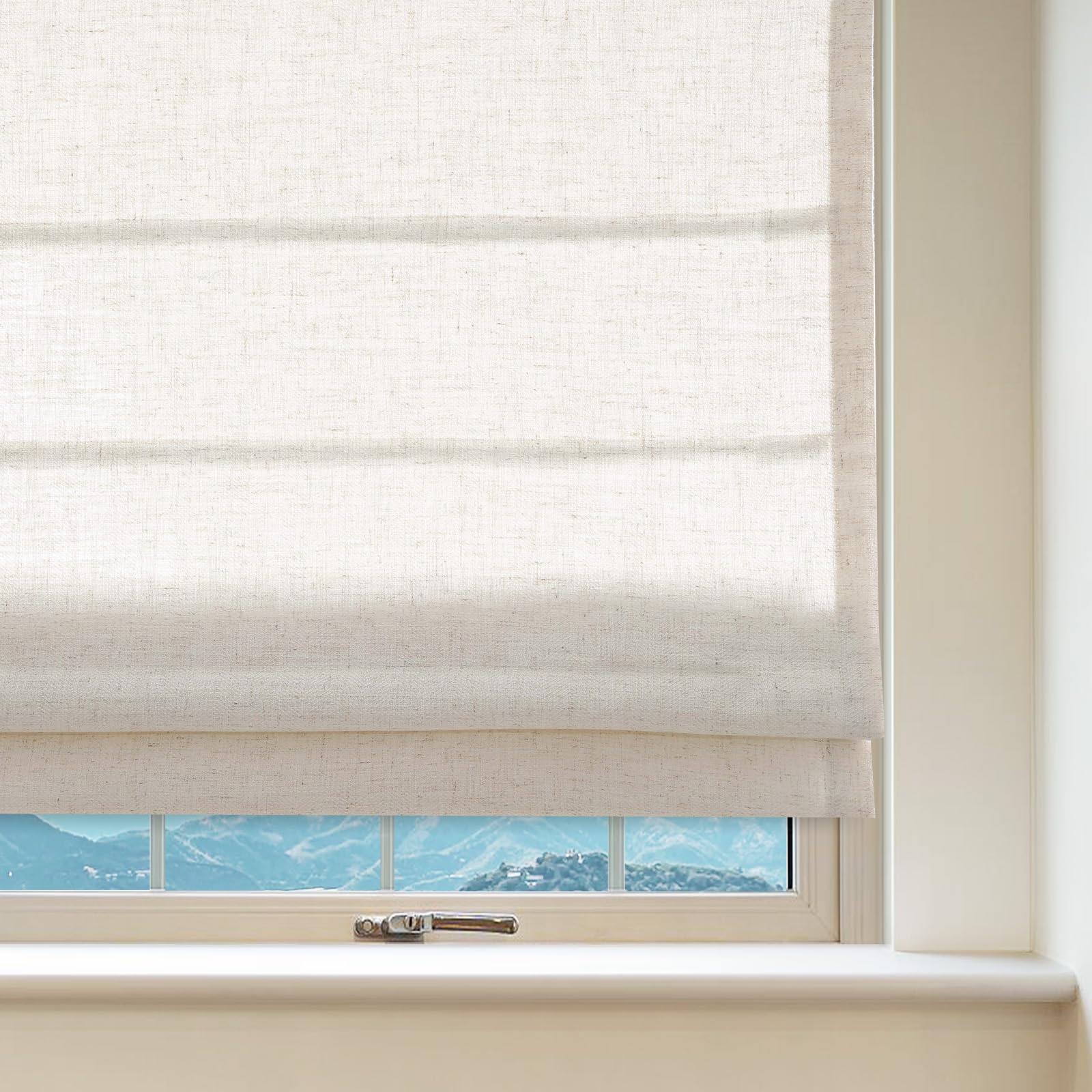Cordless Linen Roman Shades, Natural Custom Fabric Room Darkening Roman Window Shades Blinds for Doors, French Doors, Kitchen Windows, Bathroom Windows