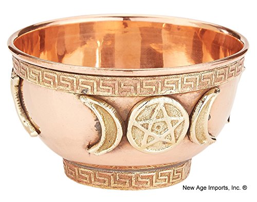 Triple Moon Pentacle Copper Offering Bowl 3", Great for Altar use, Ritual use, Incense Burner, smudging Bowl, Decoration Bowl, offering Bowl - New Age Imports, Inc.