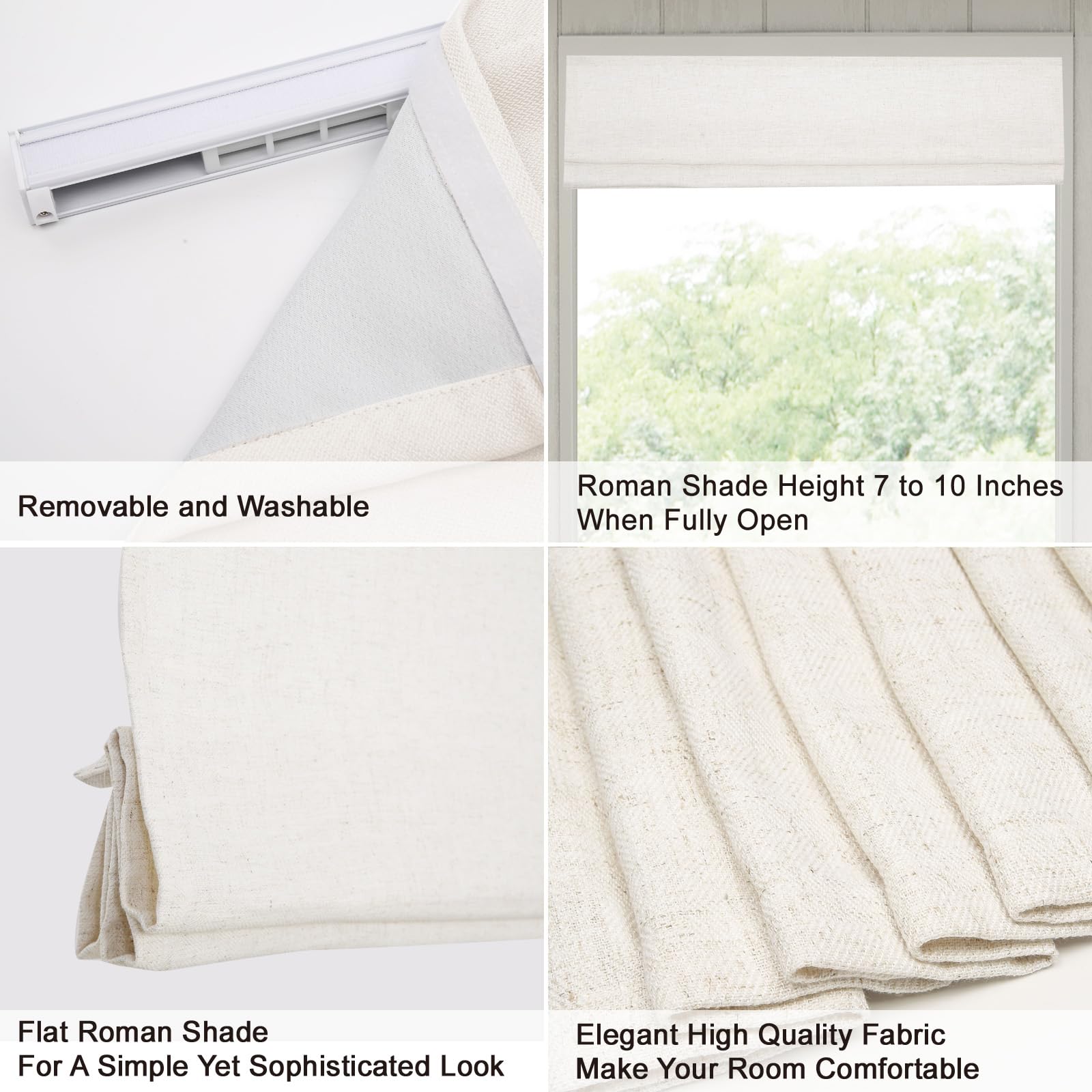 Cordless Linen Roman Shades, Natural Custom Fabric Room Darkening Roman Window Shades Blinds for Doors, French Doors, Kitchen Windows, Bathroom Windows