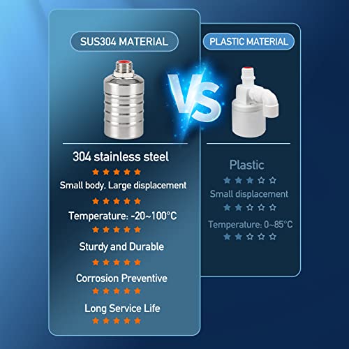 304 Stainless Steel Fully Automatic Water Level Control Float Valve, 1/2" 3/4" Auto Shut Off Mini Float Valve, No need electricity Automatic Water Level Controller for Water Tank, water towers