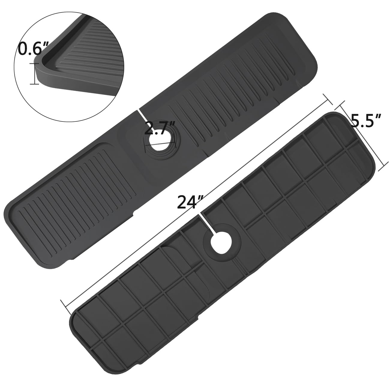 5°Slope Kitchen Sink Splash Guard, 24”x 5.5” Silicone Sink Faucet Mat Handle Drip Catcher Tray Behind Faucet, Drying Mat for Kitchen Counter Bathroom Kitchen Sink Splash Guard
