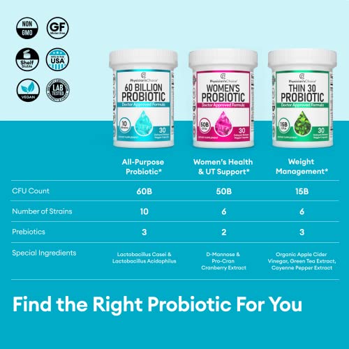 Physician's CHOICE Probiotics 60 Billion CFU - 10 Diverse Strains Plus Organic Prebiotic, Designed for Overall Digestive Health and Supports Occasional Constipation, Diarrhea, Gas & Bloating