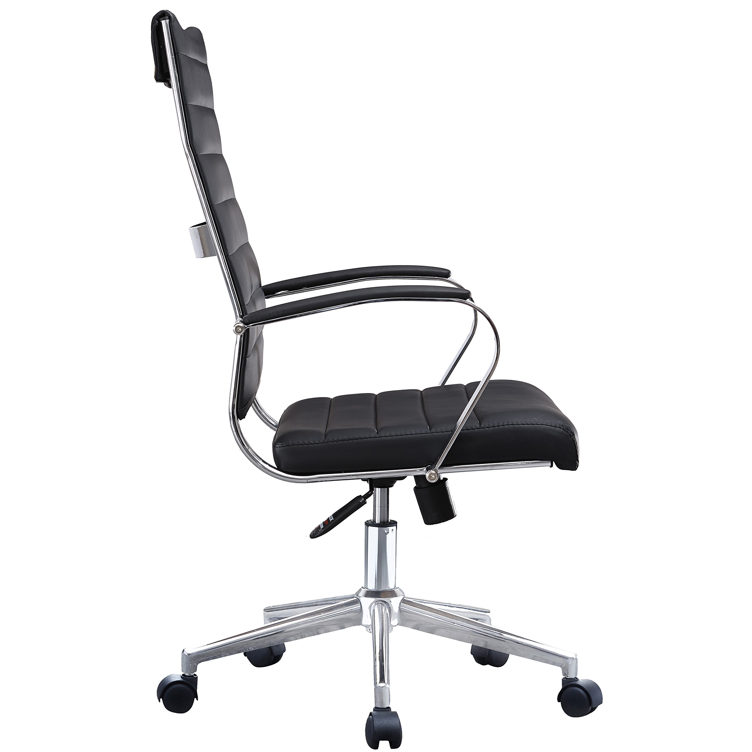 2xhome Set of 2 Black Modern High Back Tall Ribbed PU Leather Office Chair Swivel Tilt Adjustable Chair Designer Boss Executive Management Conference Room Work Task Computer