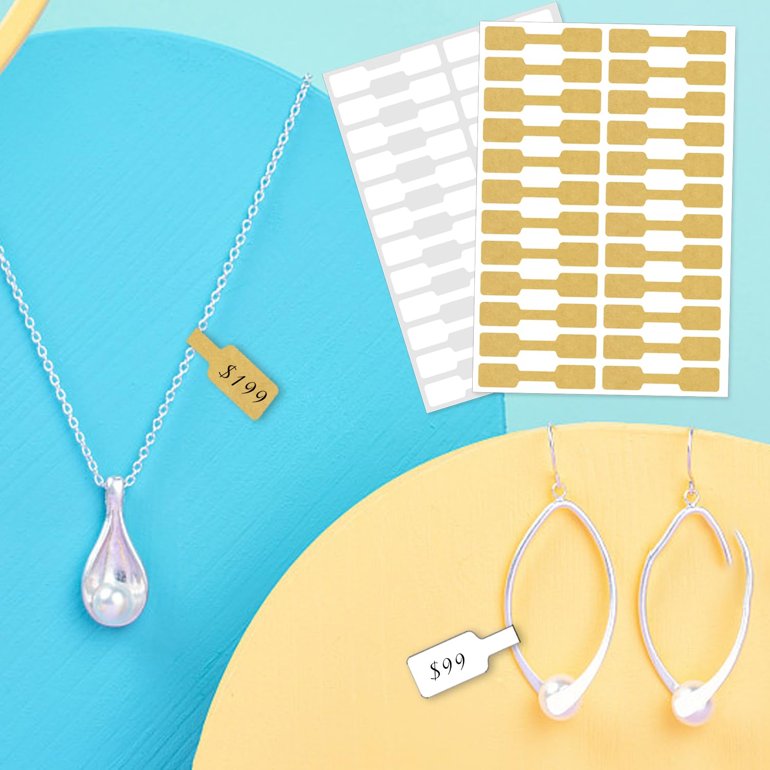 Yeachlaing Kraft Jewelry Price Labels,Any Pen Will not be Smeared,No Glue in The Middle Folding Part,Suitable for Jewelry handicrafts,etc.(600 PCS,1 Bag)