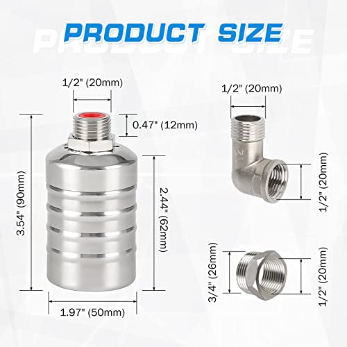 304 Stainless Steel Fully Automatic Water Level Control Float Valve, 1/2" 3/4" Auto Shut Off Mini Float Valve, No need electricity Automatic Water Level Controller for Water Tank, water towers