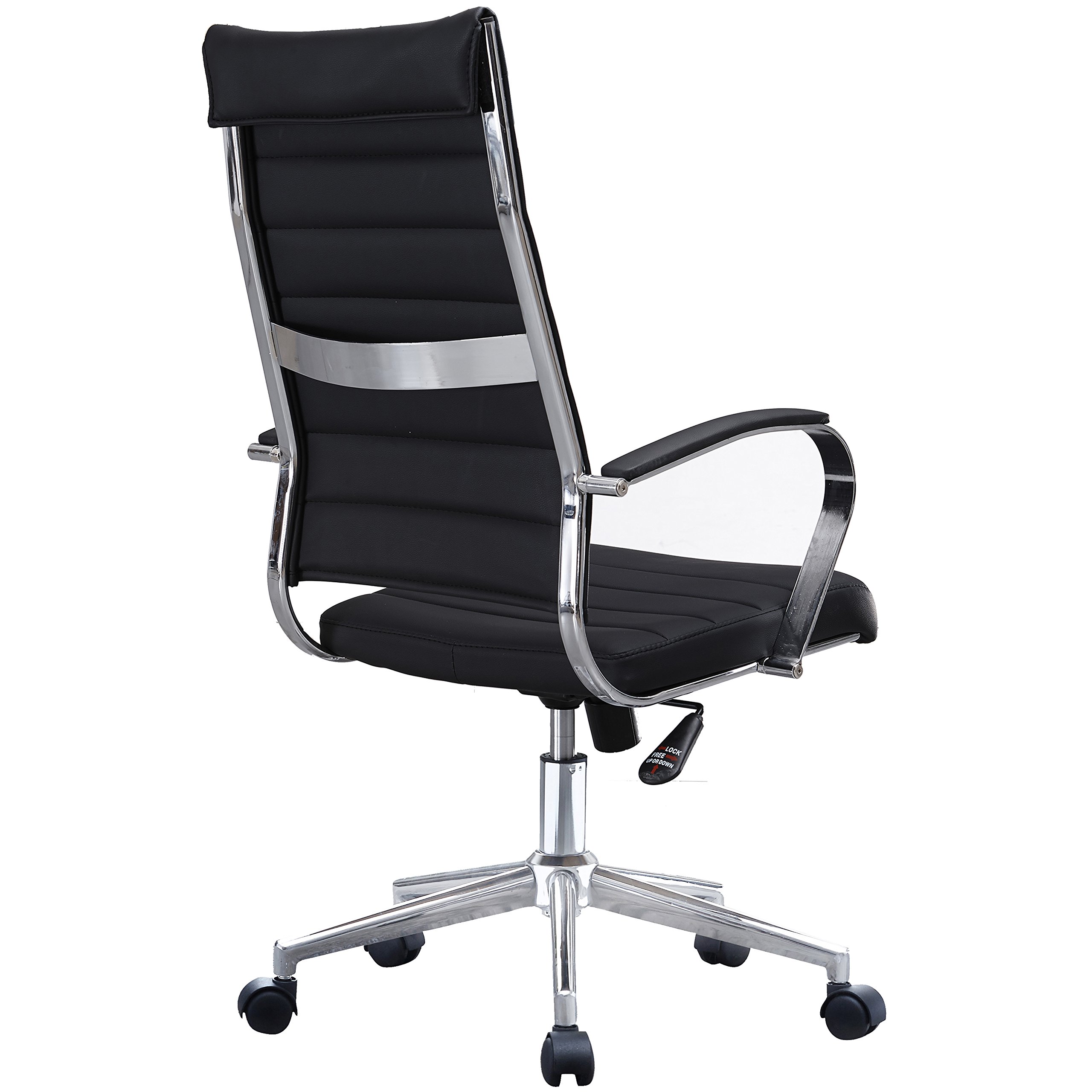 2xhome Set of 2 Black Modern High Back Tall Ribbed PU Leather Office Chair Swivel Tilt Adjustable Chair Designer Boss Executive Management Conference Room Work Task Computer