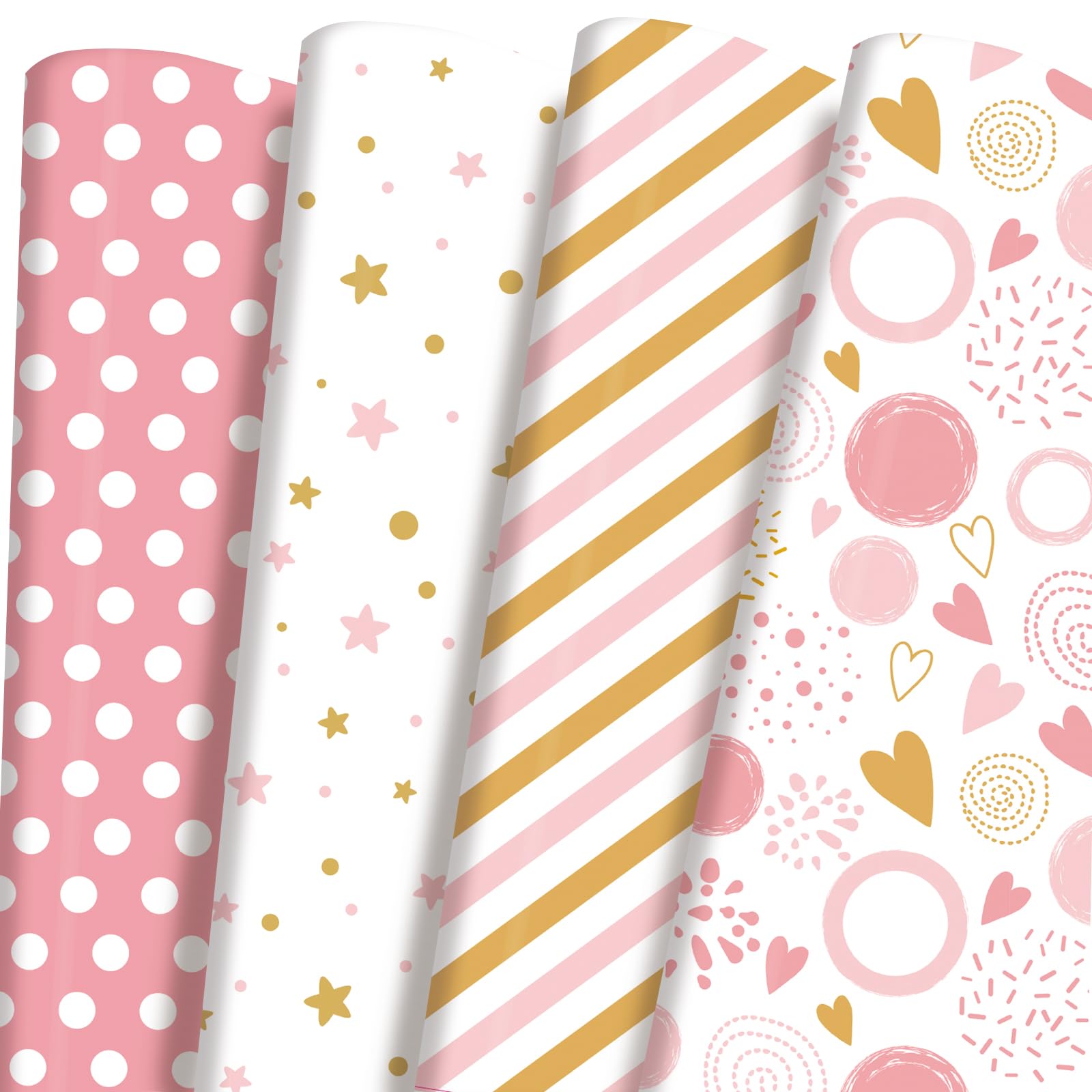 PlandRichW Birthday Wrapping Paper Folded for Girls, Women, Baby, Pink Wrapping Paper, Pink Gift Wrap for Birthday, Valentines, Christmas, Wedding, Baby Shower, Pre-cut 12 Sheets Each 20"X 29"