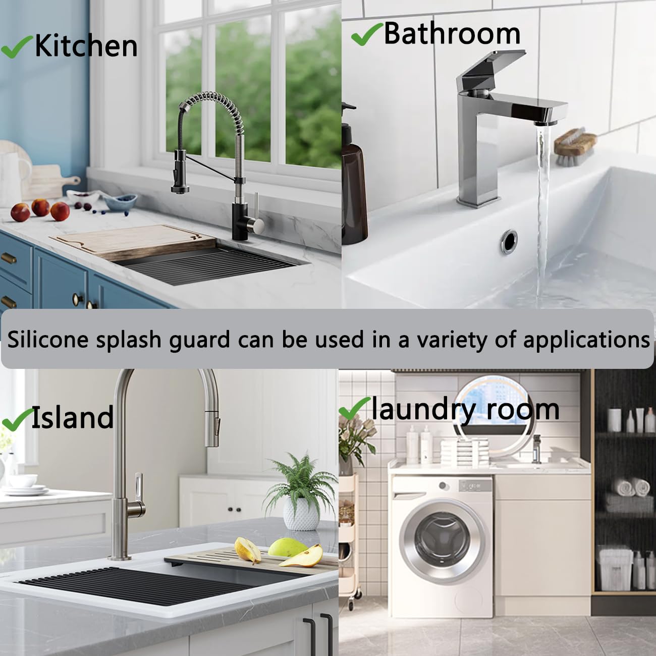 5°Slope Kitchen Sink Splash Guard, 24”x 5.5” Silicone Sink Faucet Mat Handle Drip Catcher Tray Behind Faucet, Drying Mat for Kitchen Counter Bathroom Kitchen Sink Splash Guard