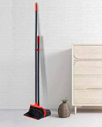Broom and Dustpan, Broom and Dustpan Set for Home, Dustpan with 52" Long Handle Broom Combo Set, Standing Dustpan and Broom Set for Home Kitchen Room Office Lobby Floor Cleaning