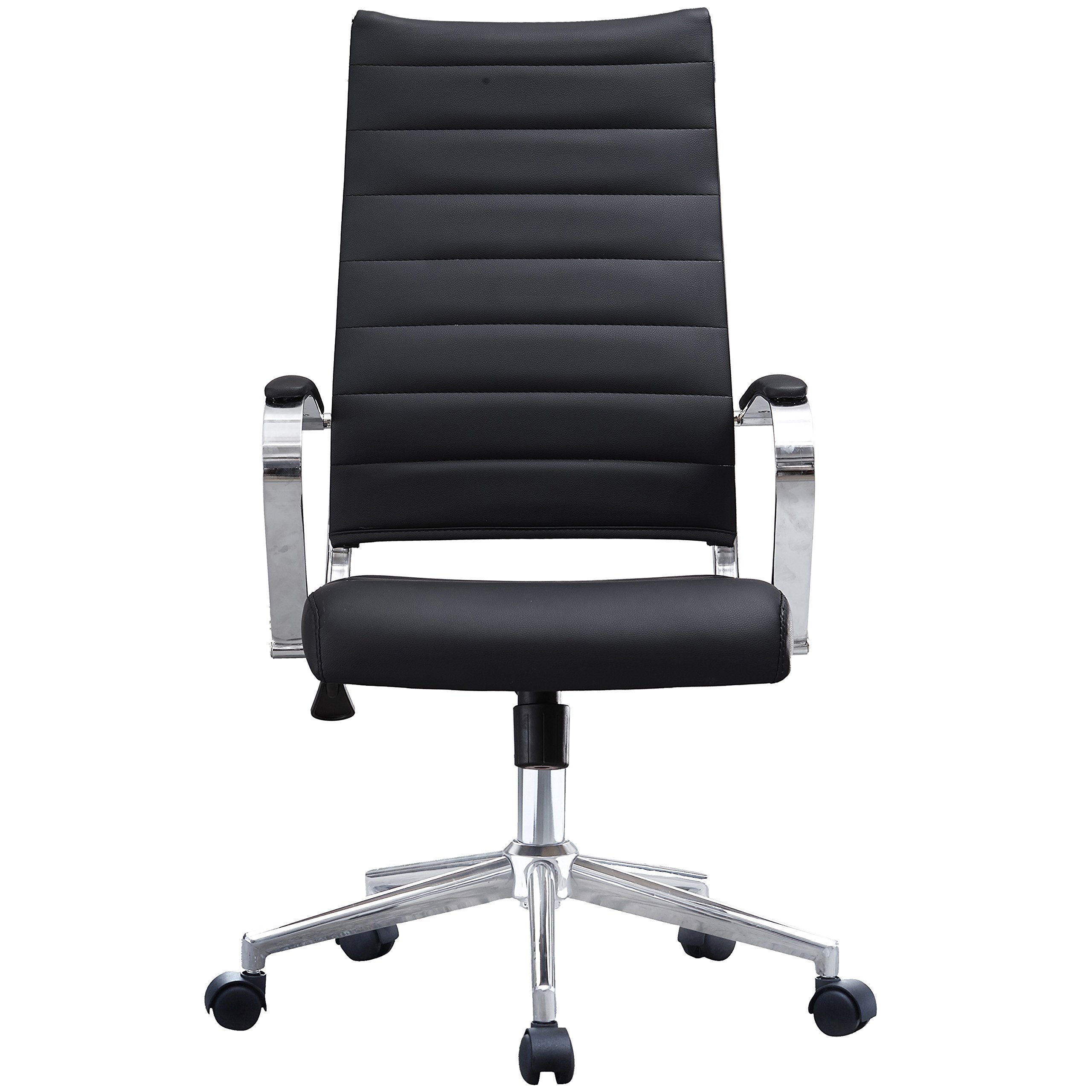 2xhome Set of 2 Black Modern High Back Tall Ribbed PU Leather Office Chair Swivel Tilt Adjustable Chair Designer Boss Executive Management Conference Room Work Task Computer