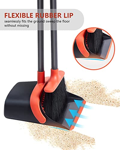 Broom and Dustpan, Broom and Dustpan Set for Home, Dustpan with 52" Long Handle Broom Combo Set, Standing Dustpan and Broom Set for Home Kitchen Room Office Lobby Floor Cleaning