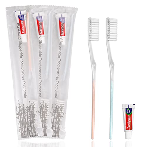 HQSLsund 30 Pack Disposable Toothbrushes with Toothpaste, Individually Wrapped Disposable Toothbrushes Bulk Toothbrushes Medium Soft Bristle Tooth Brush Manual Disposable Travel Toothbrush Kit Bulk
