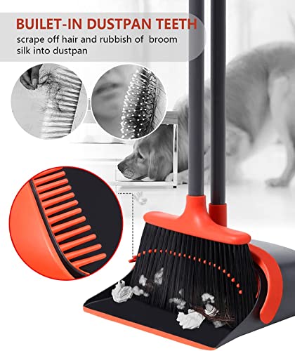 Broom and Dustpan, Broom and Dustpan Set for Home, Dustpan with 52" Long Handle Broom Combo Set, Standing Dustpan and Broom Set for Home Kitchen Room Office Lobby Floor Cleaning