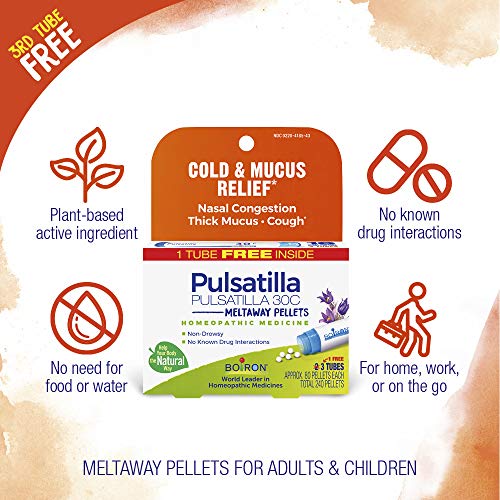 Boiron Pulsatilla 30C Homeopathic Medicine for Relief from Cold, Nasal Congestion, Thick Mucus, and Cough - 3 Count (240 Pellets)