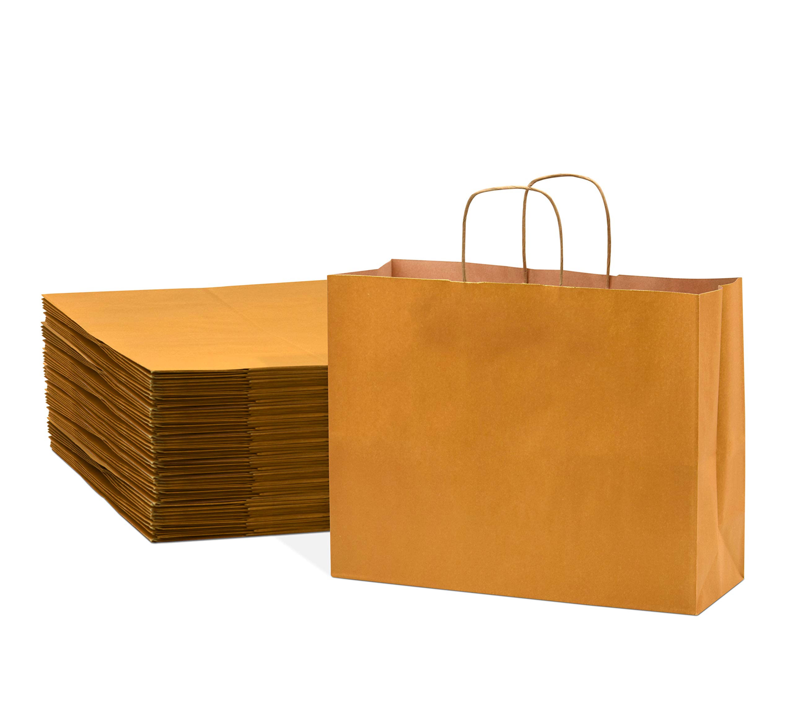 Orange Gift Bags - 16x6x12 Inch 50 Pack Kraft Paper Shopping Bags with Handles, Large Craft Totes in Bulk for Boutiques, Small Business, Retail Stores, Birthday Parties, Jewelry, Merchandise