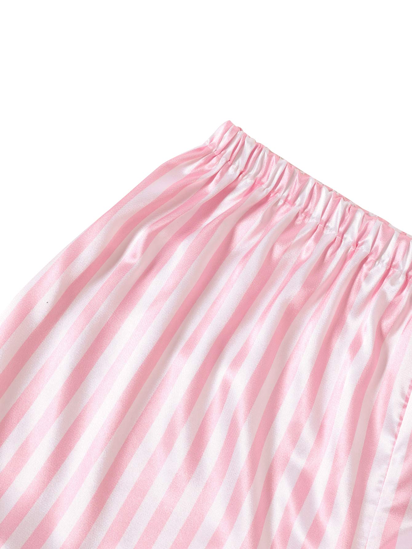 LYANER Women's Striped Silky Satin Pajamas Short Sleeve Top with Shorts Sleepwear PJ Set Pink Medium