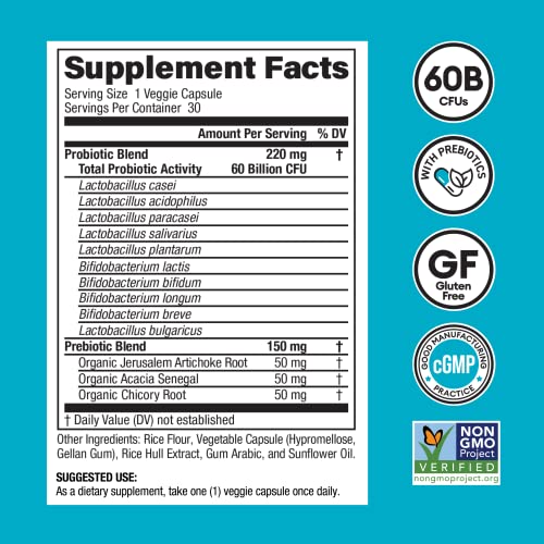 Physician's CHOICE Probiotics 60 Billion CFU - 10 Diverse Strains Plus Organic Prebiotic, Designed for Overall Digestive Health and Supports Occasional Constipation, Diarrhea, Gas & Bloating