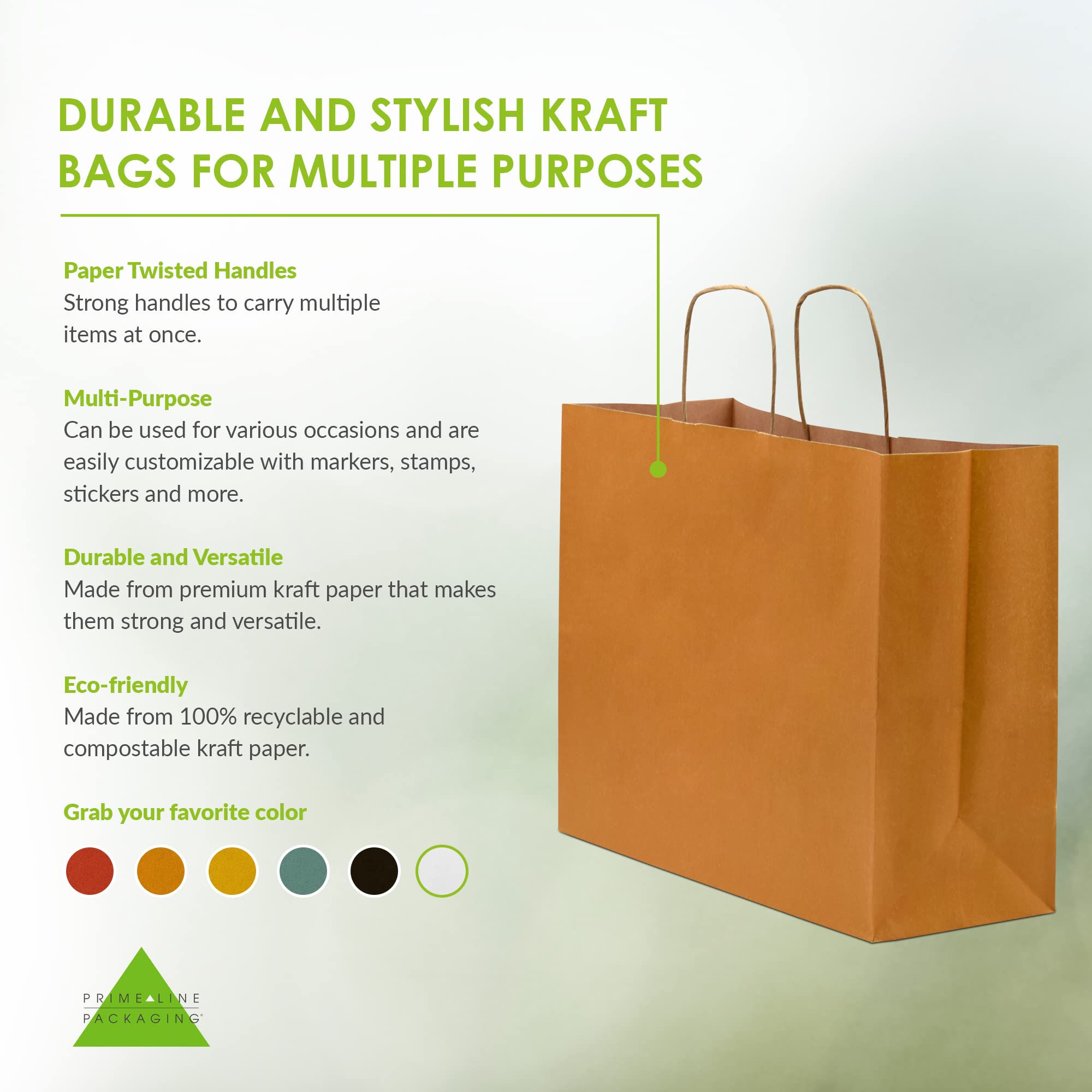 Orange Gift Bags - 16x6x12 Inch 50 Pack Kraft Paper Shopping Bags with Handles, Large Craft Totes in Bulk for Boutiques, Small Business, Retail Stores, Birthday Parties, Jewelry, Merchandise