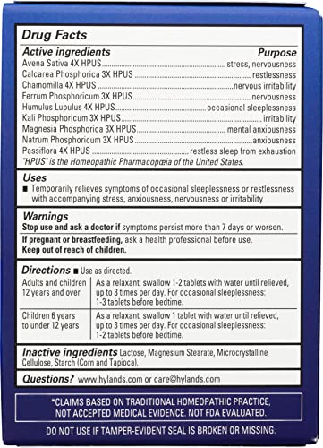 Hyland's Naturals Calms Forte Tablets, Natural Relief of Nervous Tension and Occasional Sleeplessness, 100 Count