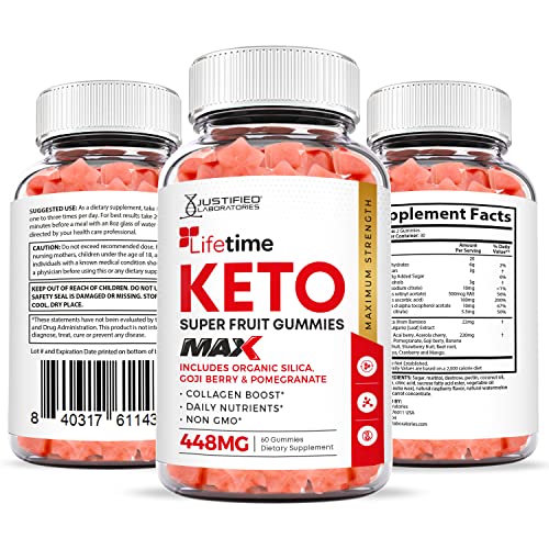 Justified Laboratories (2 Pack) Lifetime Keto Max Gummies 448MG Contains Organic Bamboo Acai Berry with Pomegranate Juice 120 Gummys