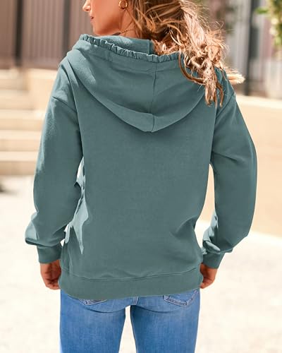 PRETTYGARDEN Ladies Pullover Hoodies Tops Drawstring Long Sleeve Thick Sweashirt Cozy Warm Winter Clothing With Pockets(Solid Grey Green,Medium)