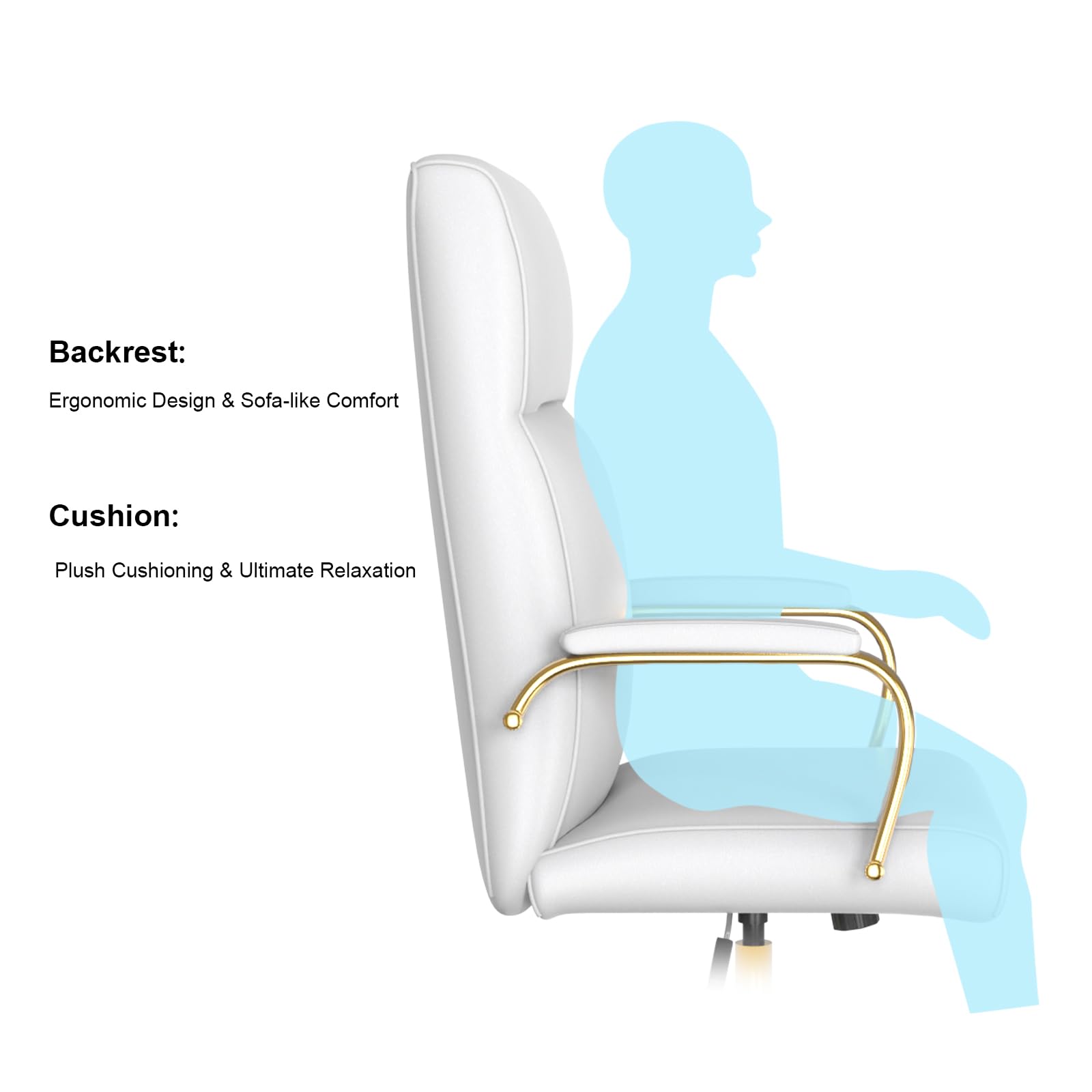 MUZII White Office Chair with Arms, High Back Executive Office Chair Big and Tall, PU Leather Office Desk Chair with Back Support, 360° Swivel Computer Desk Chair for Conference Room