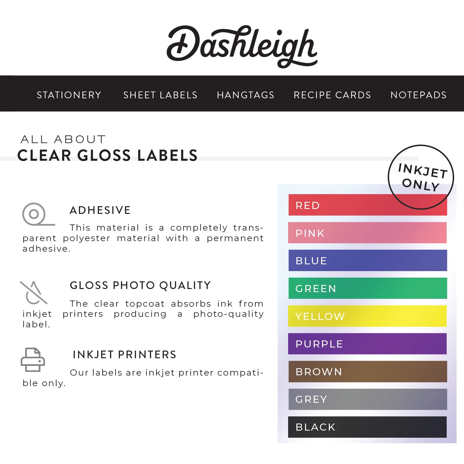 50 Printable Water Bottle Sheet Labels, 8x2 in., Clear Gloss