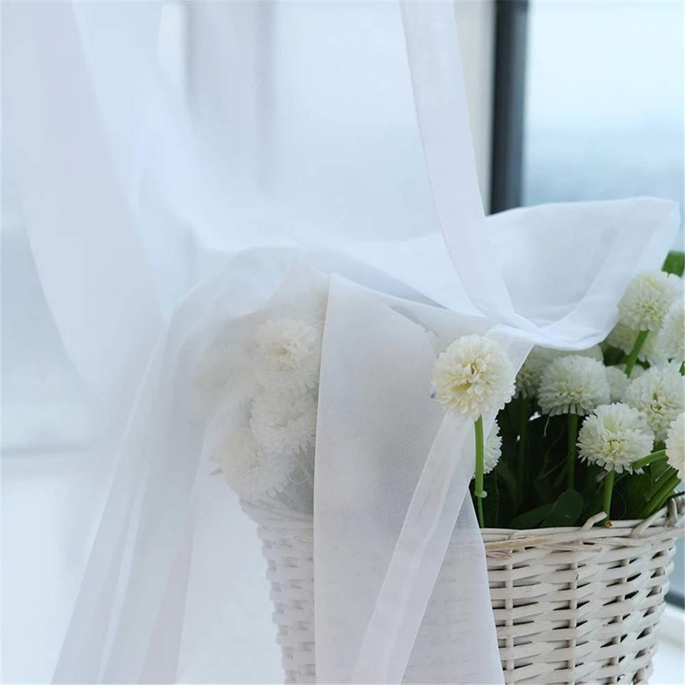 WPKIRA 1 Panel Ribbon Tie Up Solid White Roman Curtain Transparent Sheer Voile Balloon Shades with Solid Stripes Lift Sheer Curtain Drapes Voile Valances Cafe Kitchen W39 x L55 Inch