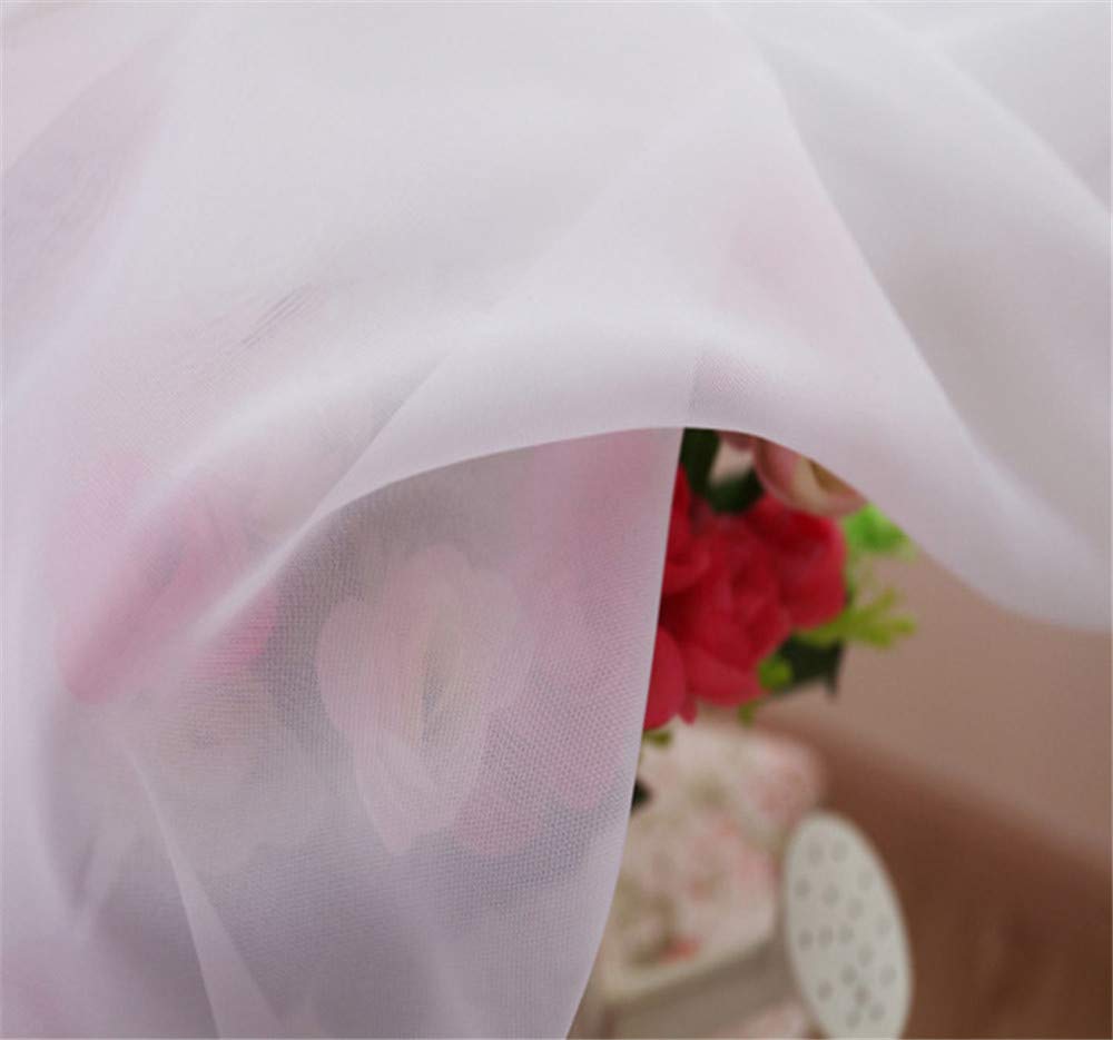 WPKIRA 1 Panel Ribbon Tie Up Solid White Roman Curtain Transparent Sheer Voile Balloon Shades with Solid Stripes Lift Sheer Curtain Drapes Voile Valances Cafe Kitchen W39 x L55 Inch